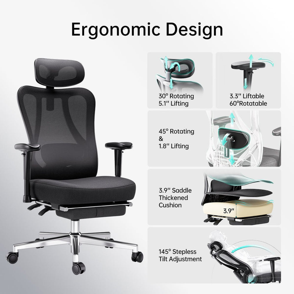 HBADA P3 Ergonomic Chair with Footrest